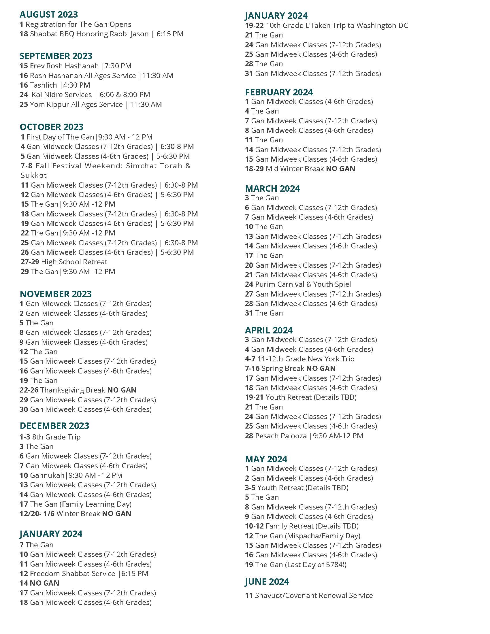 The Gan Calendar 5784 | Temple Beth Am - Reform Temple in Seattle ...