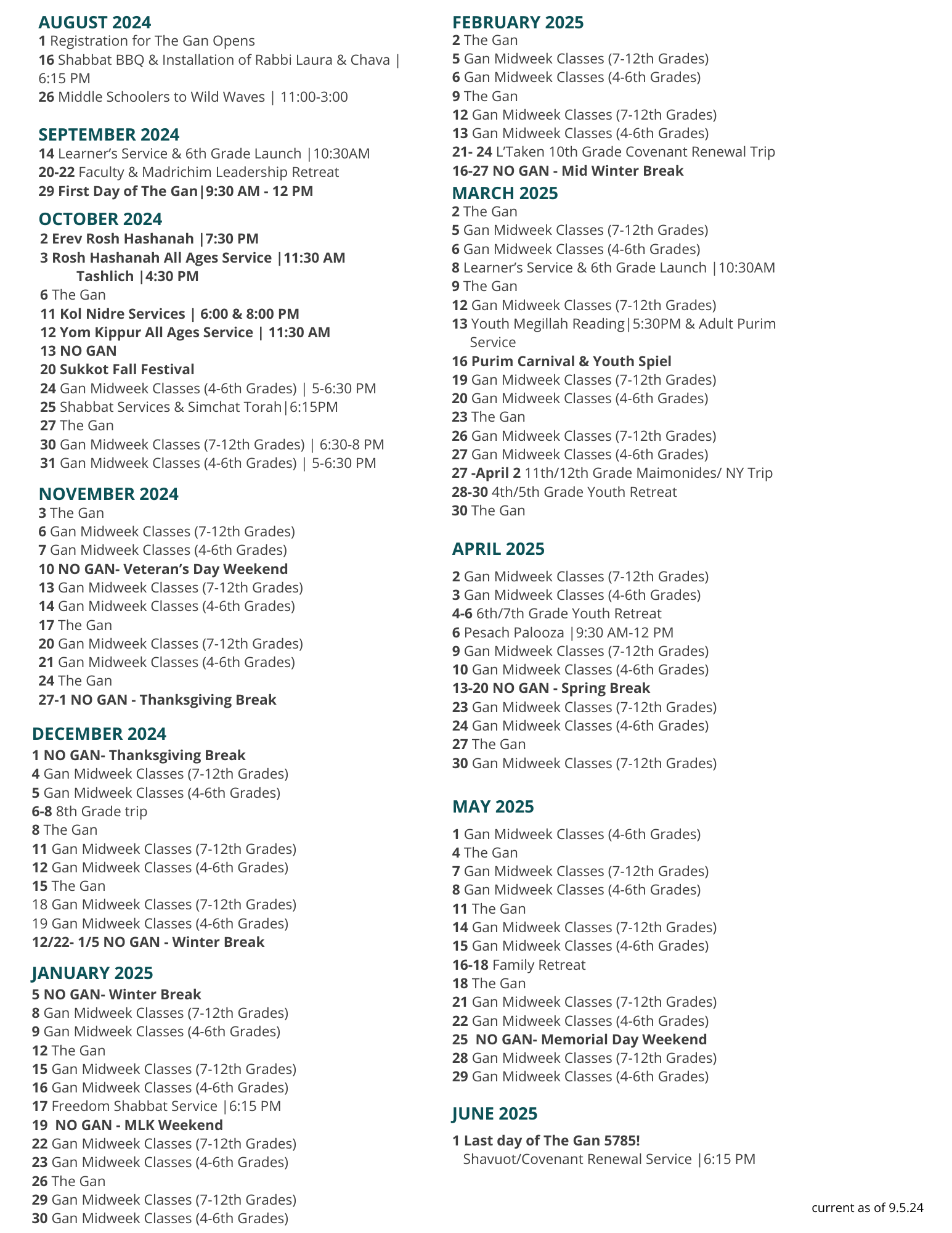 The Gan Calendar 5785 | Temple Beth Am - Reform Temple in Seattle ...