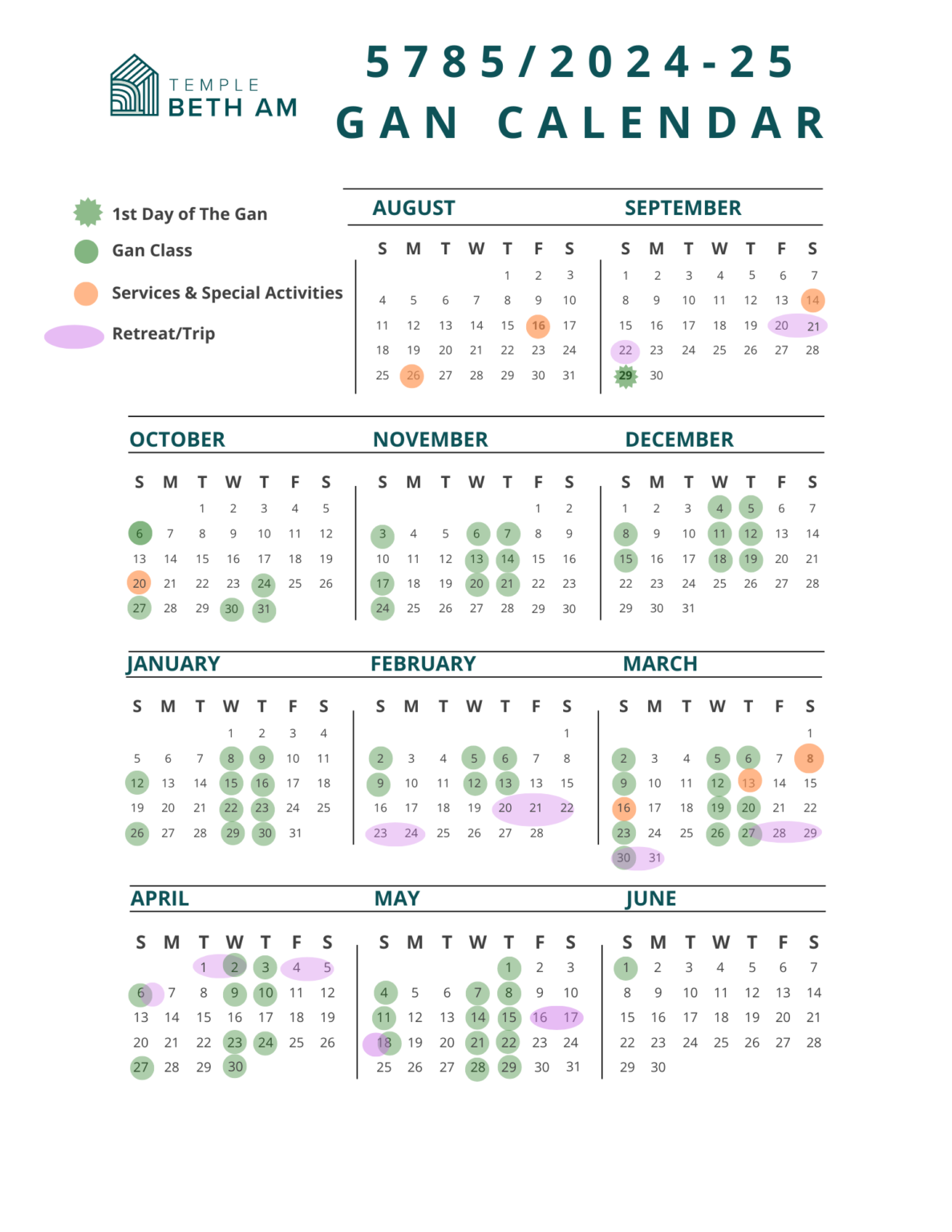 The Gan Calendar 5785 | Temple Beth Am - Reform Temple in Seattle ...