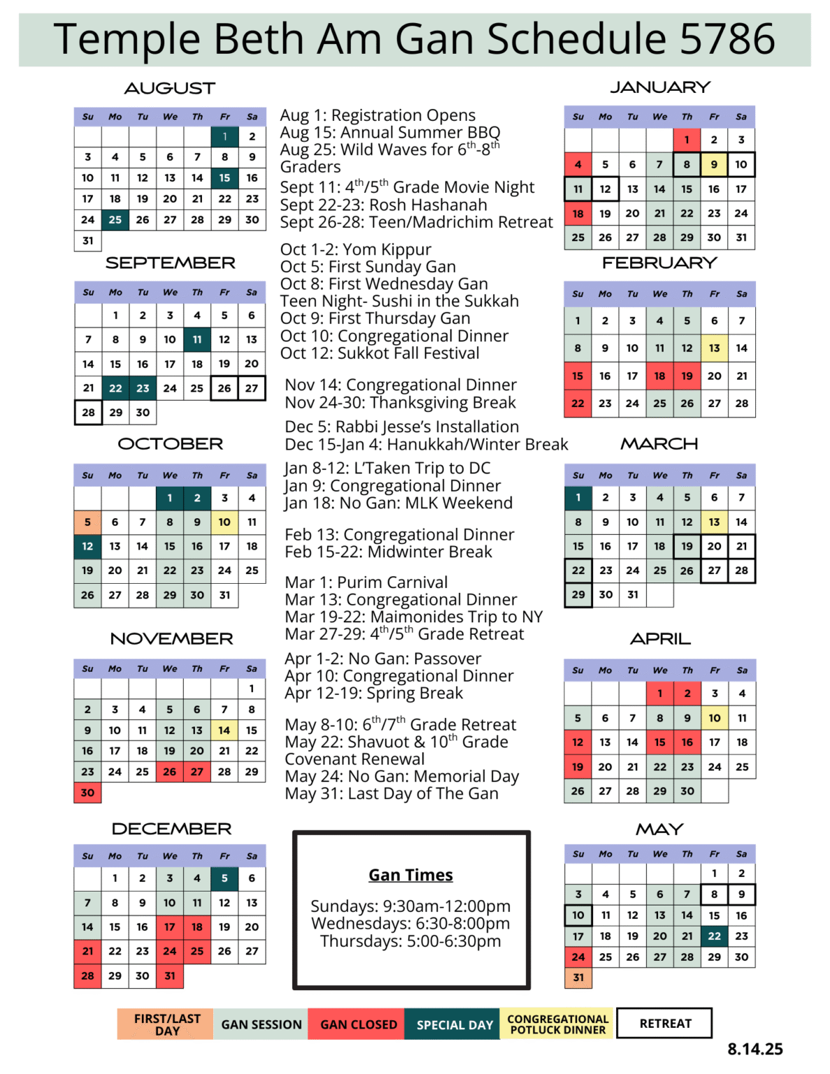 The Gan Calendar 5786 | Temple Beth Am - Reform Temple in Seattle ...